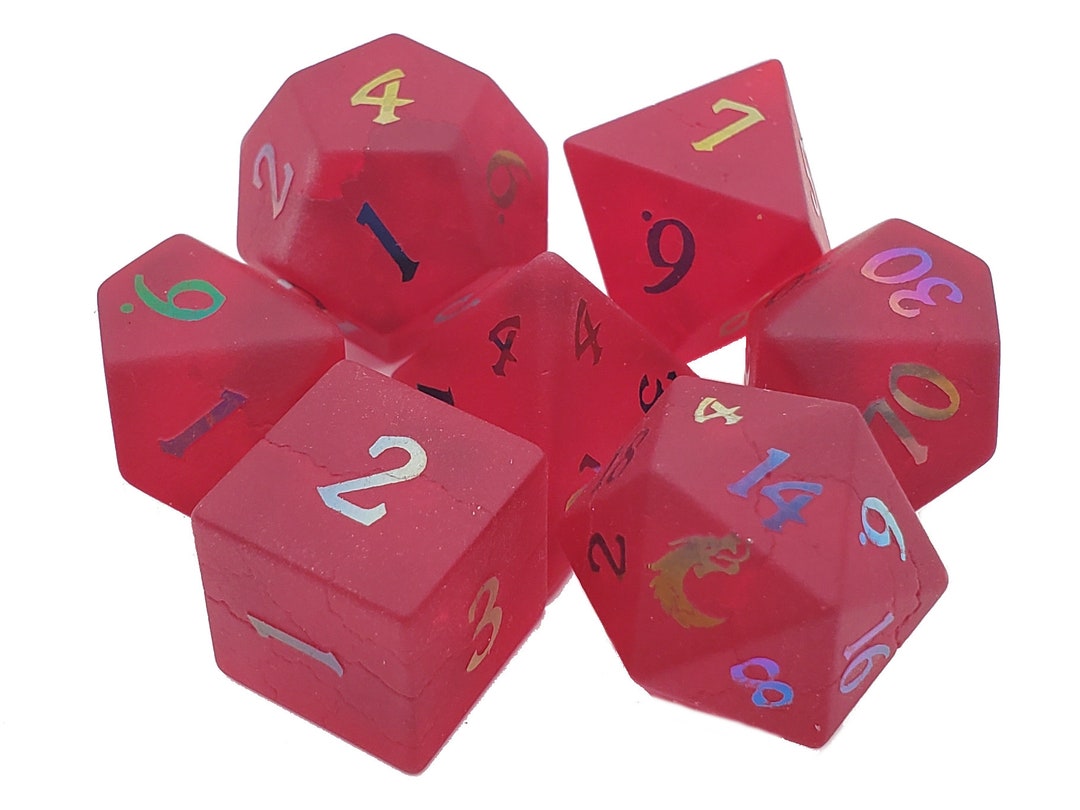 Frosted Blast Glass - Red Ruby W/ Spectral - Old School 7 Piece Dnd RPG ...