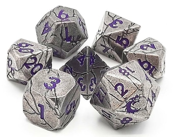 Orc Forged Ancient Silver W/ Black Old School 7 Piece Dnd RPG Metal ...