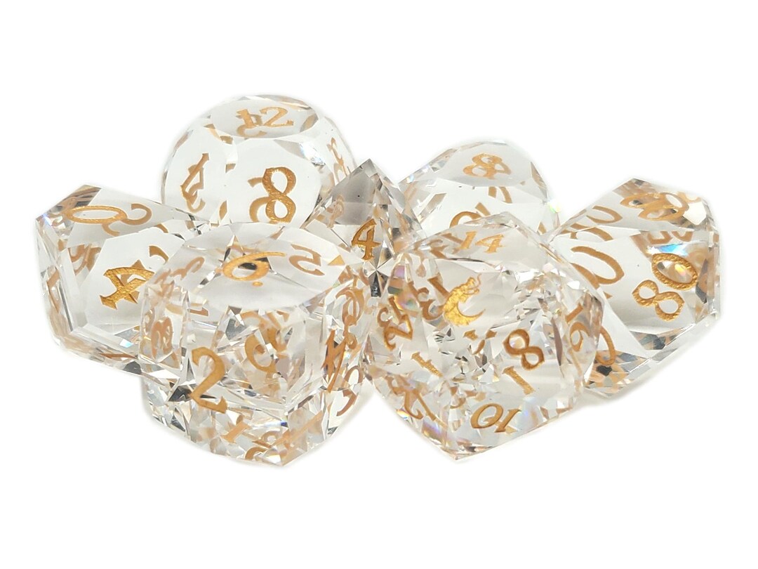 Diamond Cut - White Topaz Glass - Old School 7 Piece Dnd RPG Dice Set ...