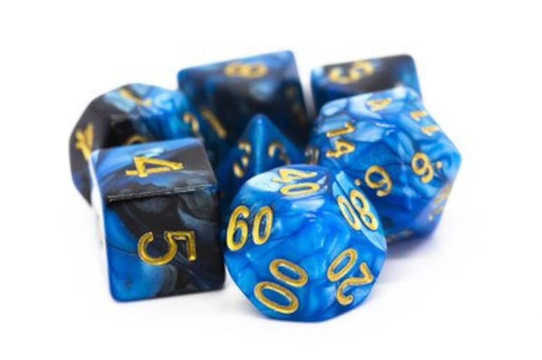 Vorpal - Black & Blue W/ Gold 7 Piece Dnd Rpg Dice Set - Etsy