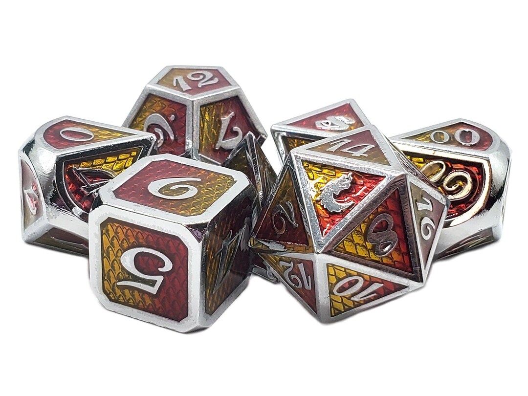 Dragon Scale - Yellow & Red - Old School 7 Piece Dnd RPG Metal Dice Set ...