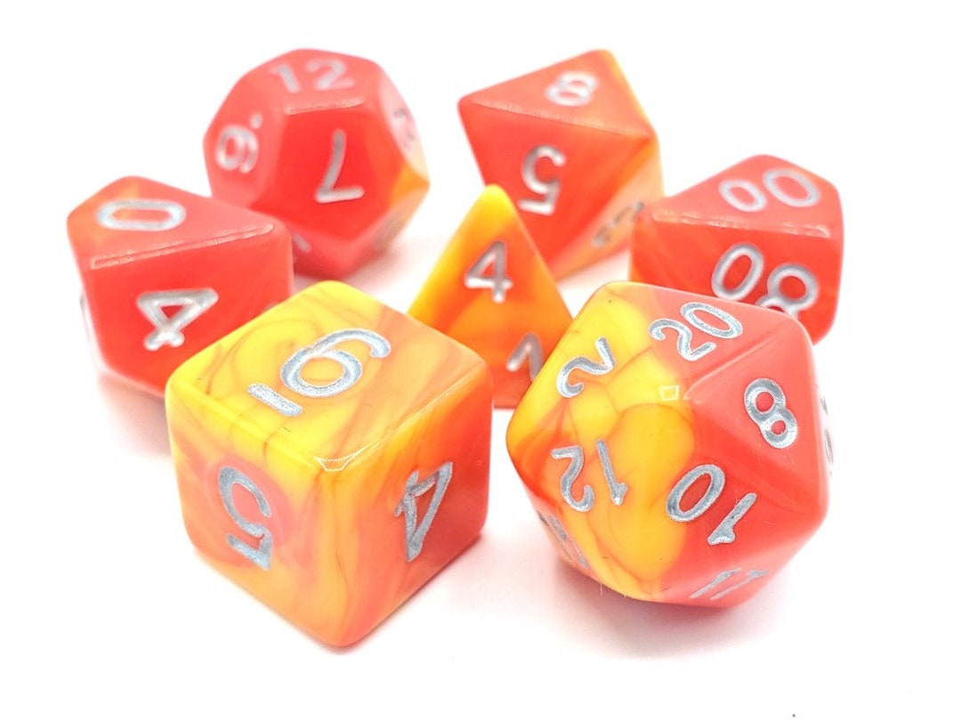 Vorpal Red & Yellow W/ Silver Old School 7 Piece Dnd Rpg Dice Set - Etsy