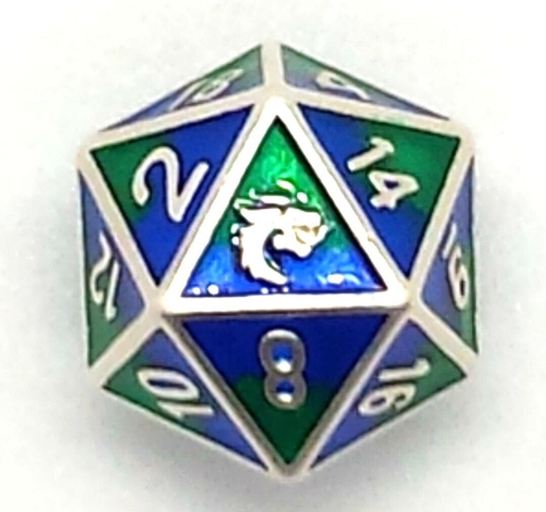 Old School Dnd Rpg Metal D20: Dragon Forged Platinum Blue & Green - Etsy