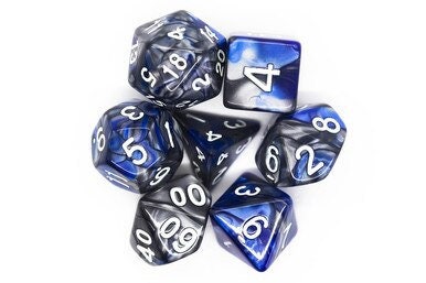 Vorpal Silver & Blue 7 Piece Dnd Rpg Dice Set - Etsy