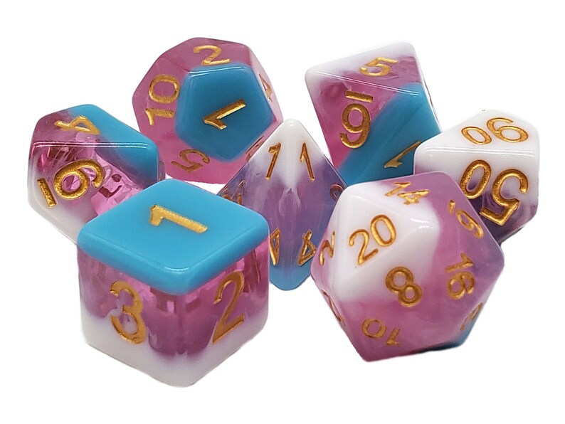 Gradients - Ice Cream Float White, Pink & Blue 7 Piece Dnd RPG Dice Set ...
