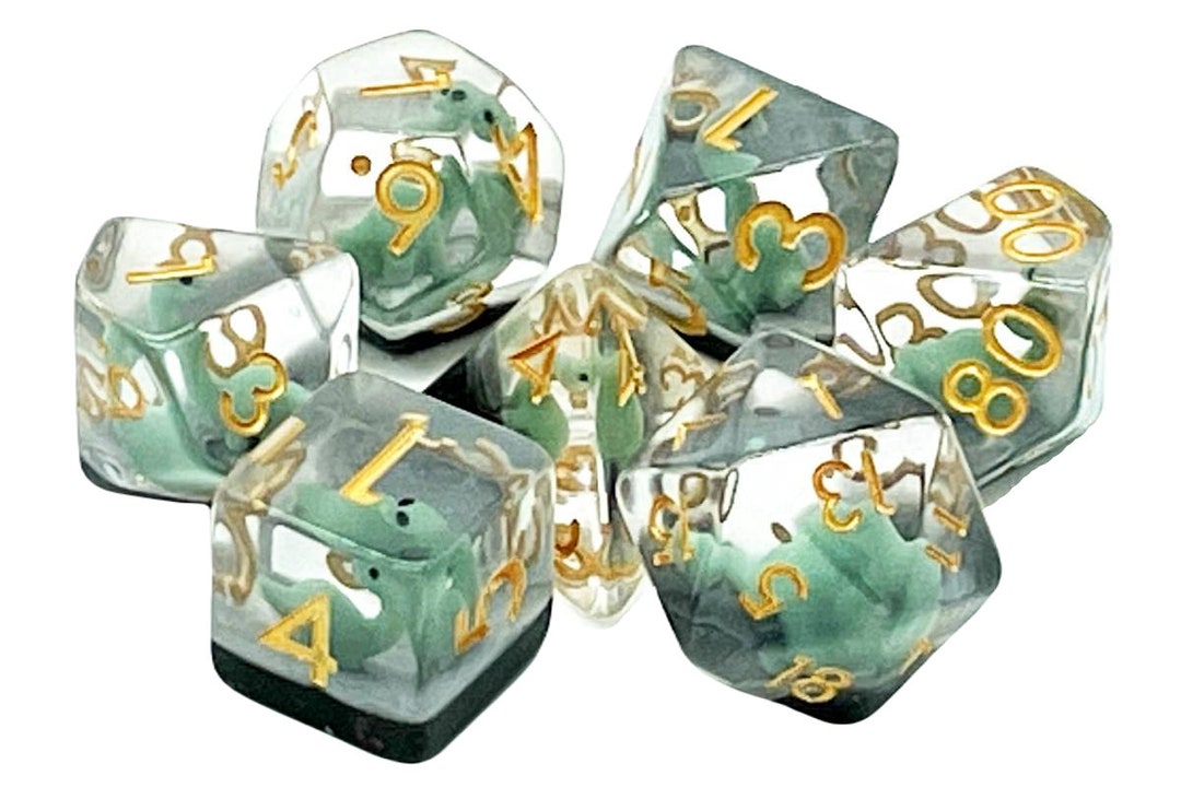 Animal Kingdom Baby Brontosaurus Green Old School 7 Piece Dnd RPG Dice ...