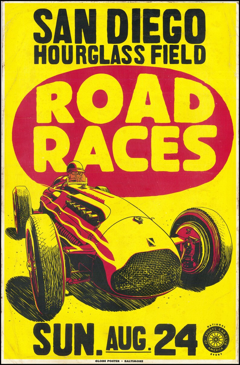 Original Vintage 1950s San Diego Auto Road Races Poster - Etsy UK