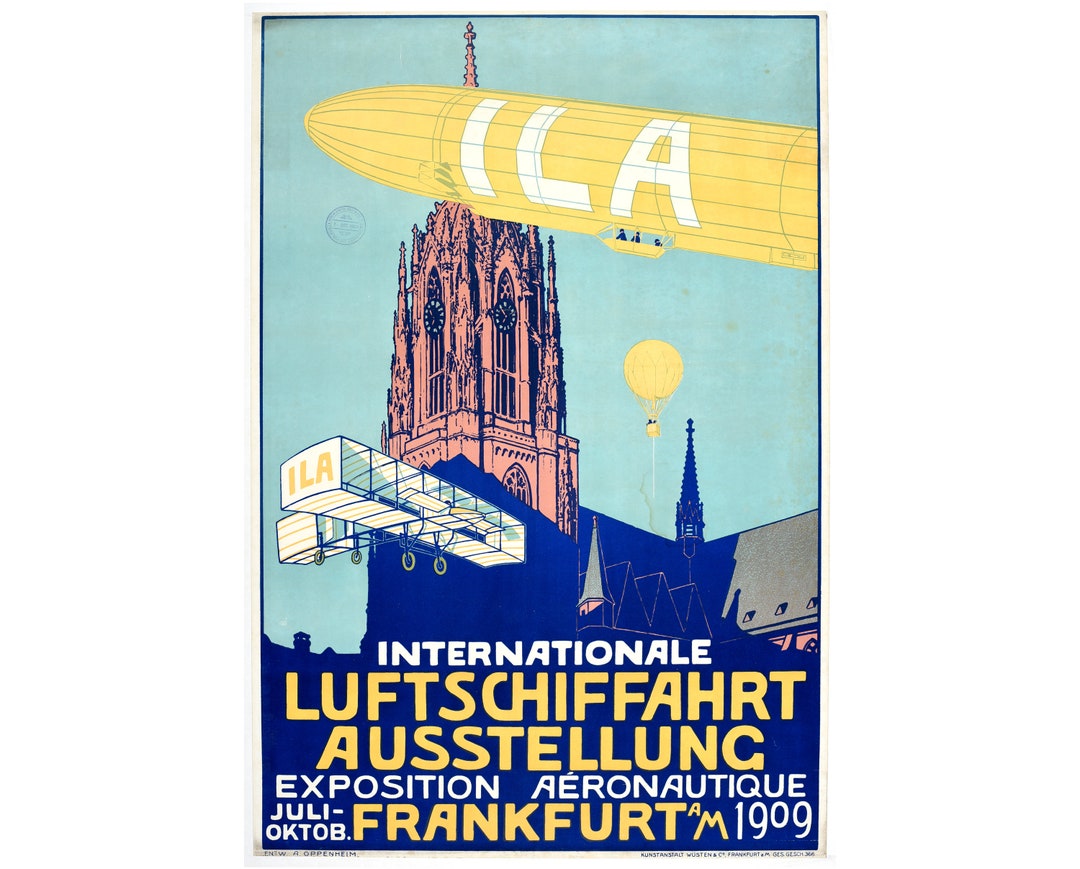 Original Vintage Poster 1909 Airshow in Germany by Alfred Oppenheim ...