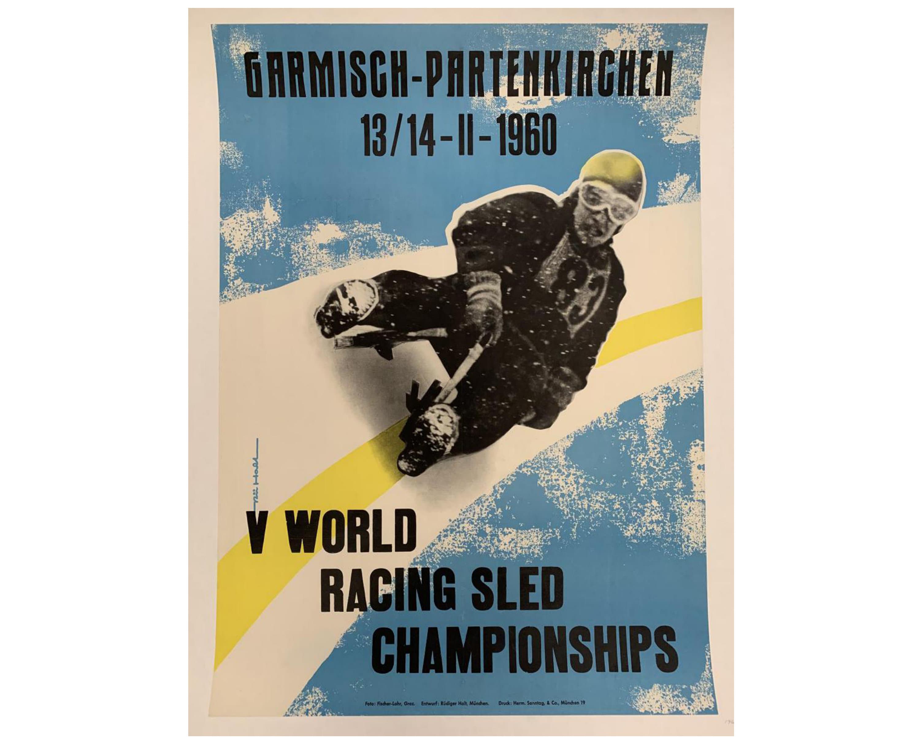 Original Vintage 1960s Racing Sled Championships Poster Perfect Skiing ...