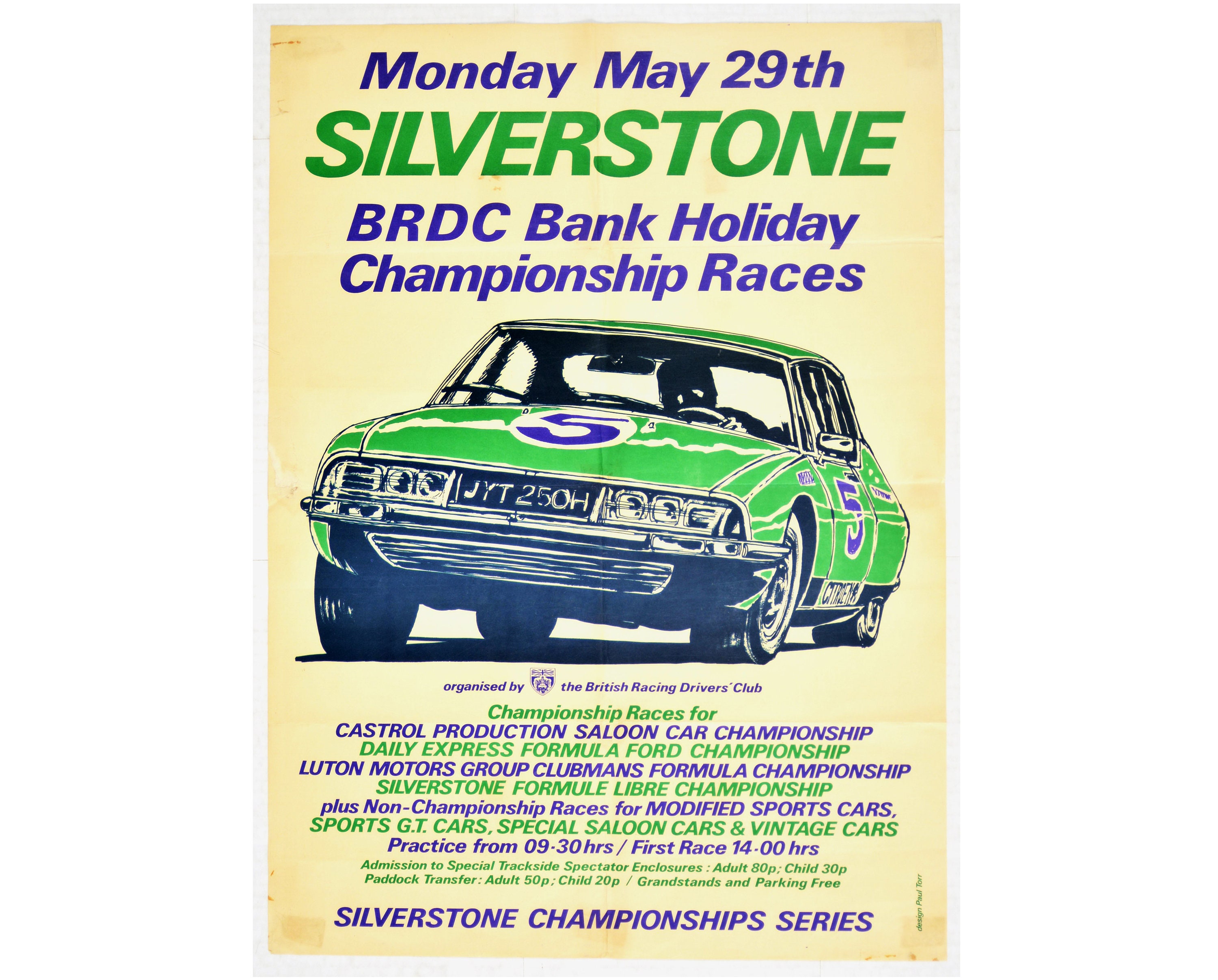 Original Vintage Sports Poster Silverstone Championship Car Racing BRDC ...