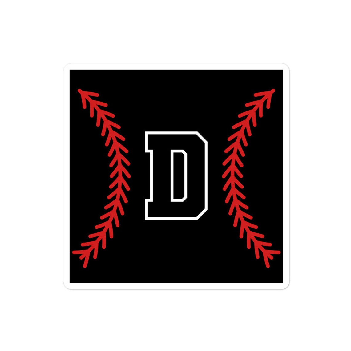 Letter Initial D Baseball Softball Black Red Monogram Sticker | Etsy