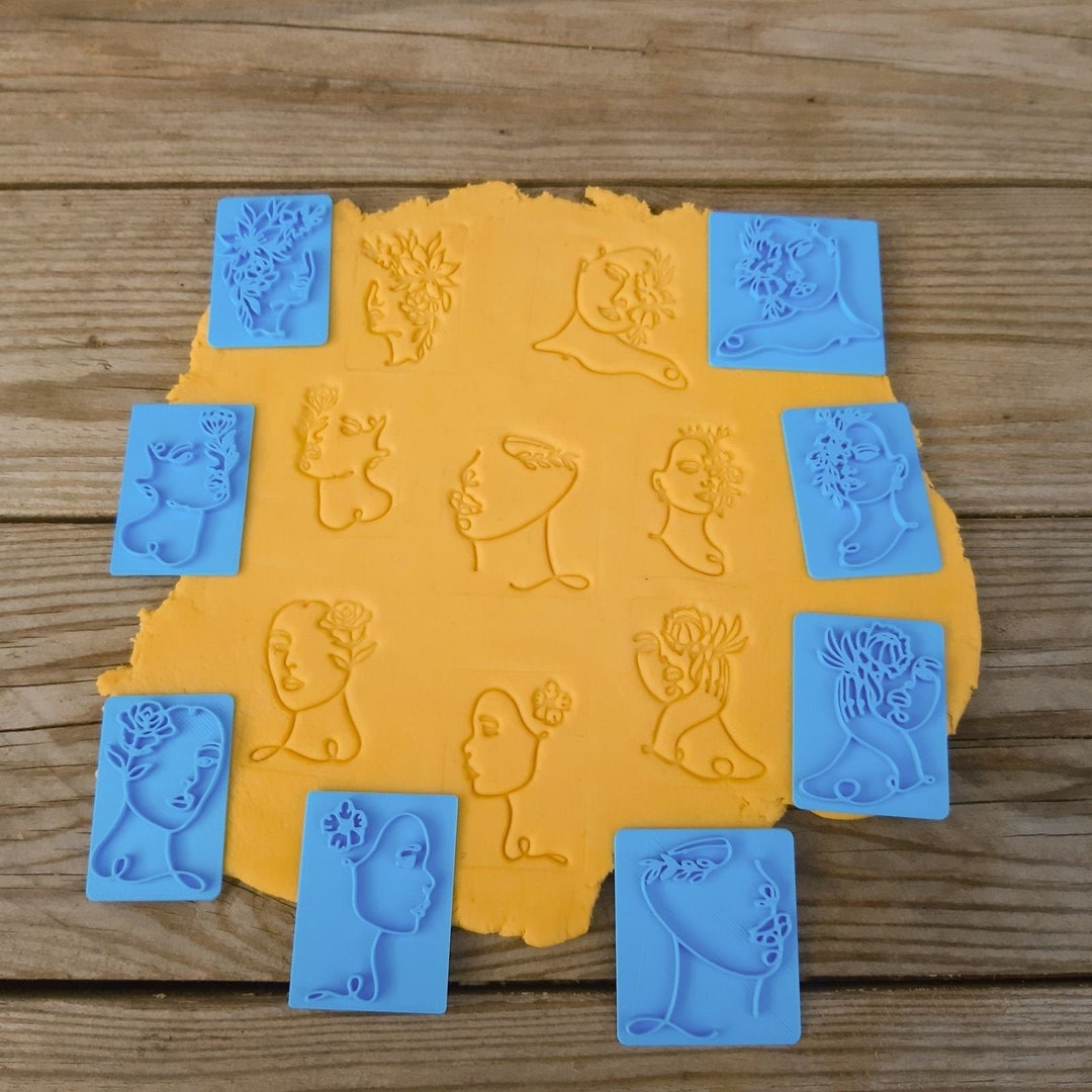 Female Face With Flowers Embosser, Abstract Line Art Embosser Stamp for ...