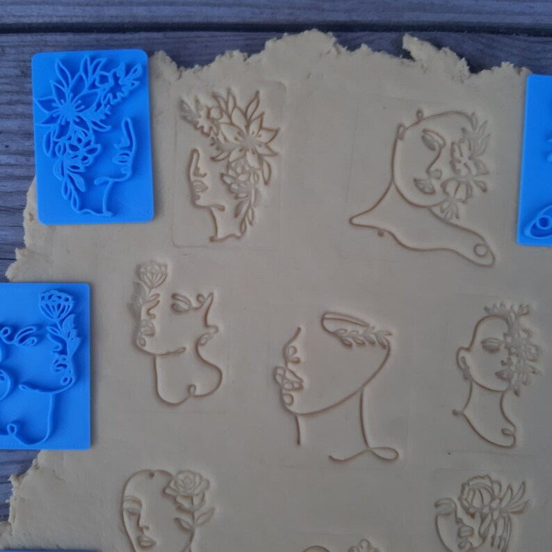 Female Face With Flowers Embosser Abstract Line Art Embosser - Etsy