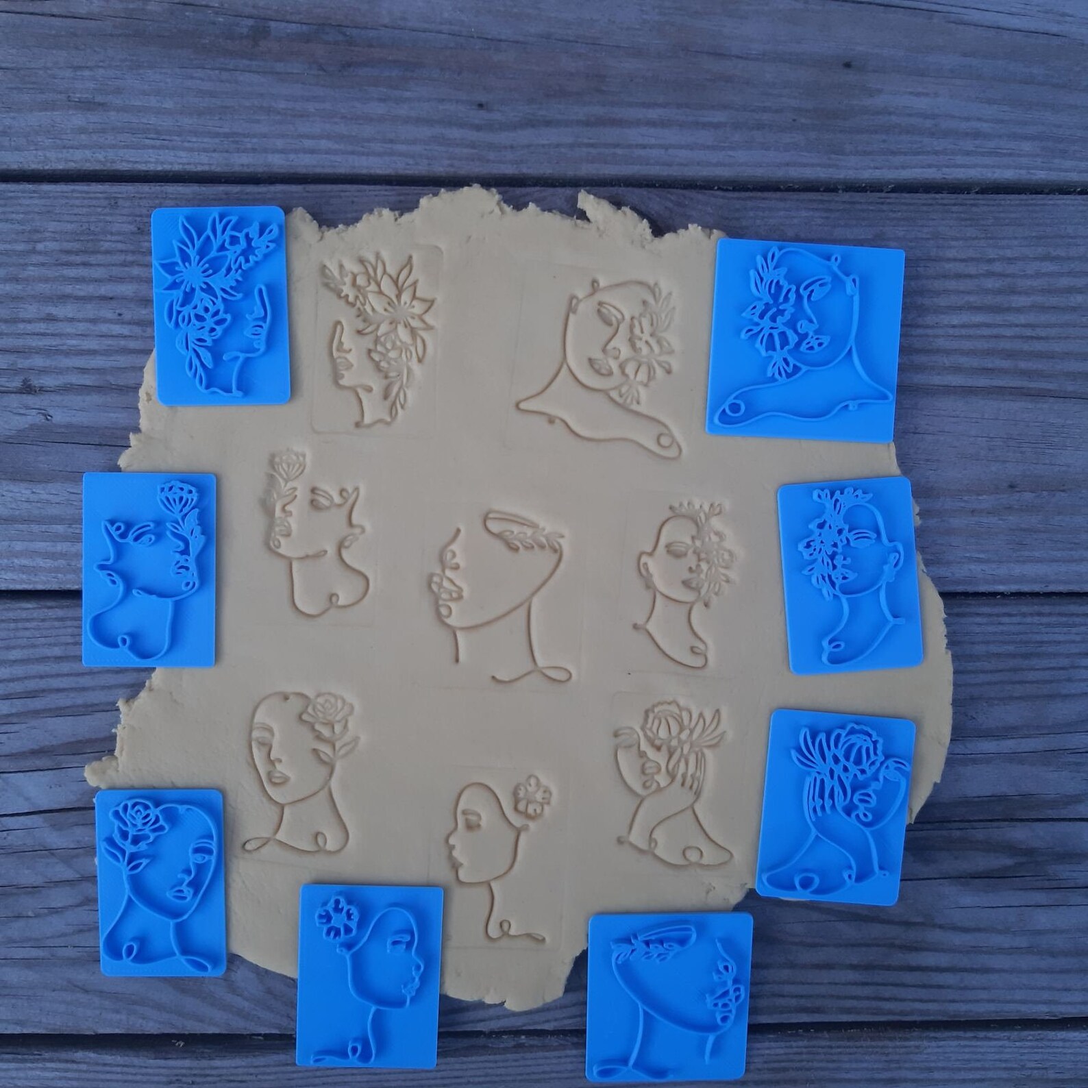 Female face with flowers embosser abstract line art embosser | Etsy