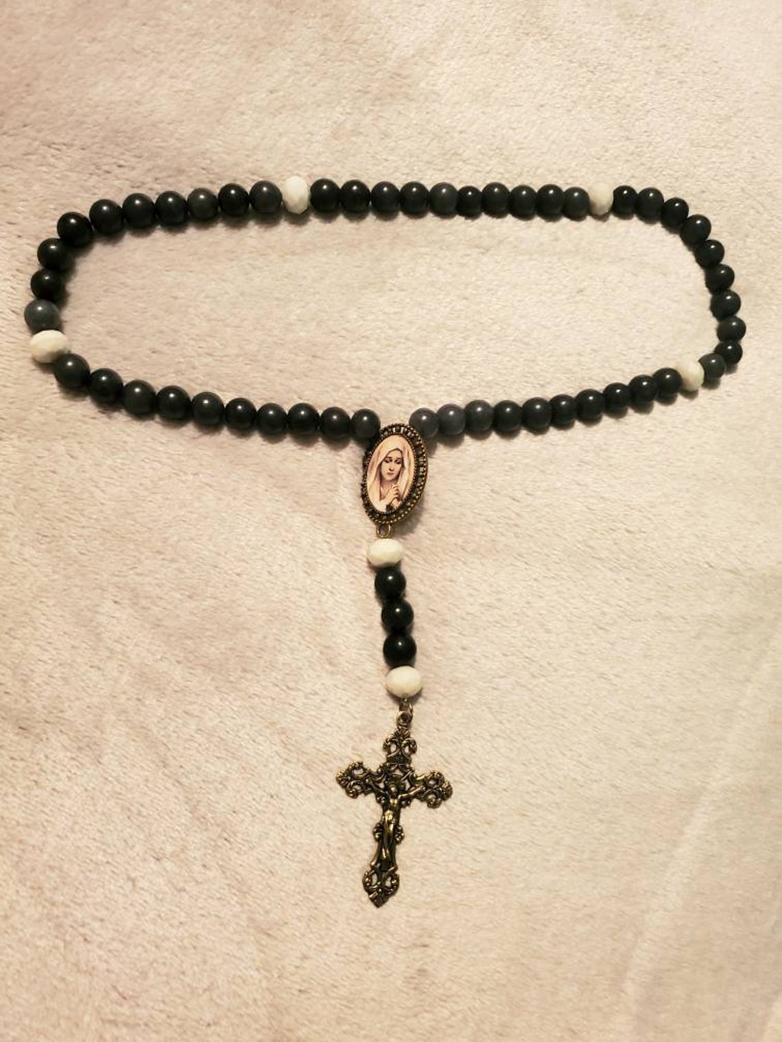 Dark Gray Blessed Virgin Mary Rosary - Etsy