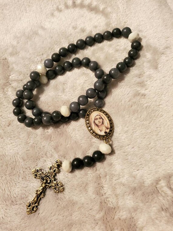 Dark Gray Blessed Virgin Mary Rosary - Etsy