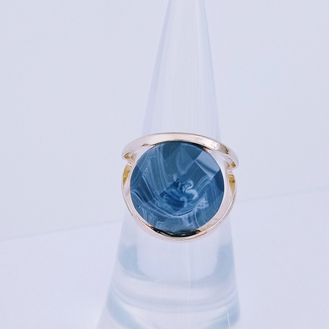 Blue Wave Ring in Brass and Resin Stone - Etsy