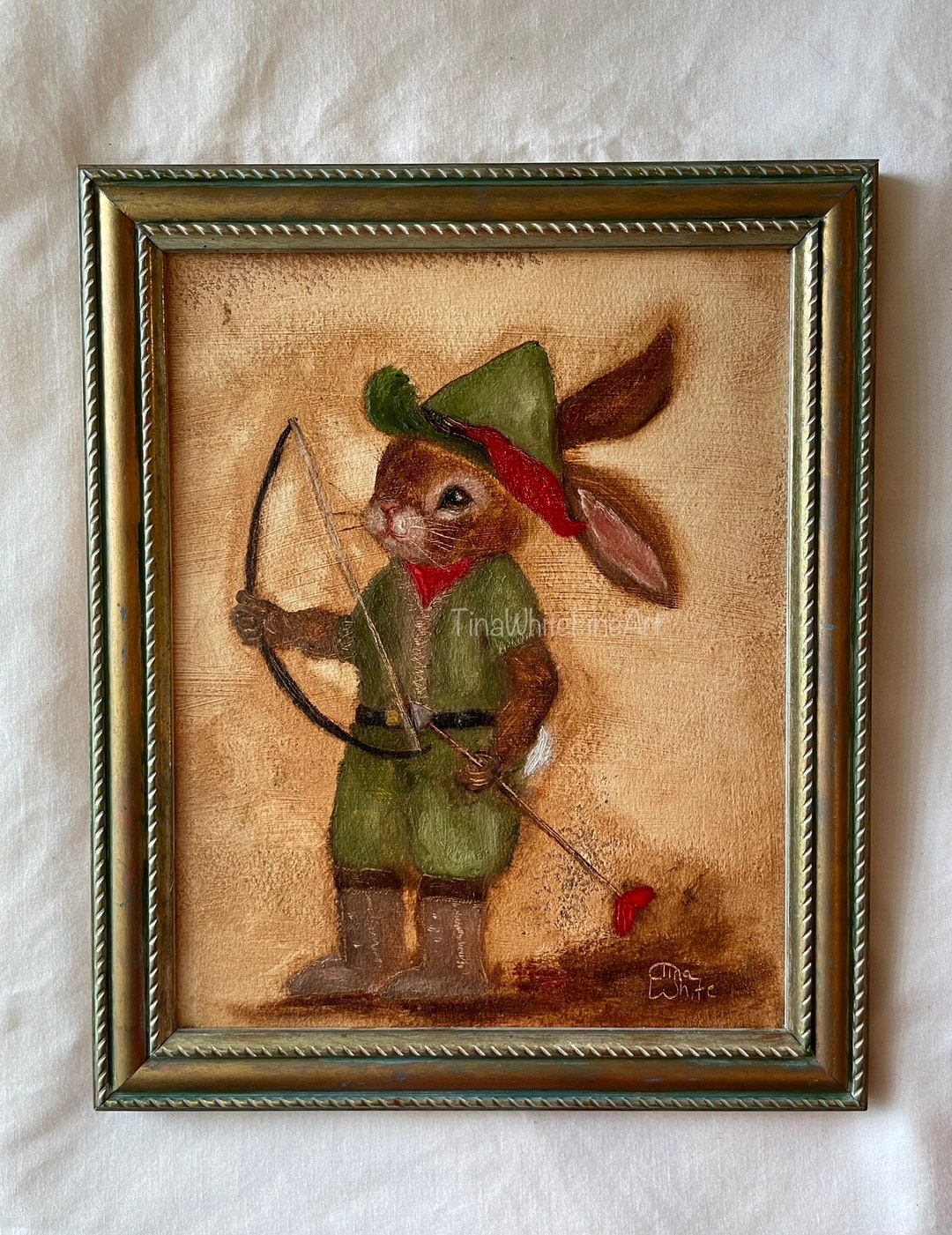 Bunny Rabbit Art archer Original Oil Painting by Tina White, 8x10 ...