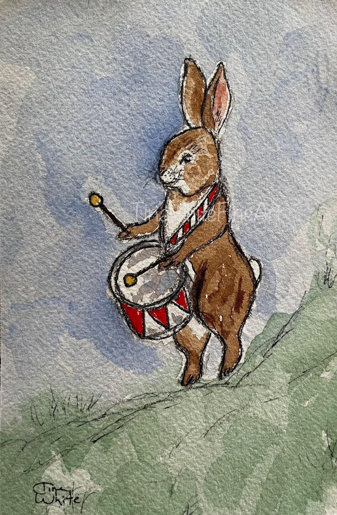 MINI Original Watercolor Painting “little Drummer Bunny” by Tina White ...