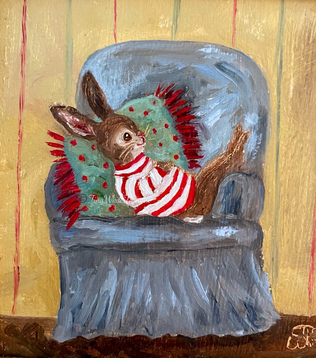 Bunny Rabbit Art time to Relax Original Oil Painting by Tina White, 5x5 ...