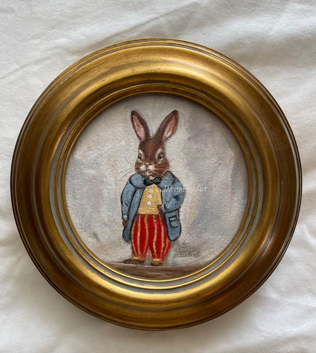 Original Oil Painting samuel Rabbit by Tina White, Small Framed 5 ...