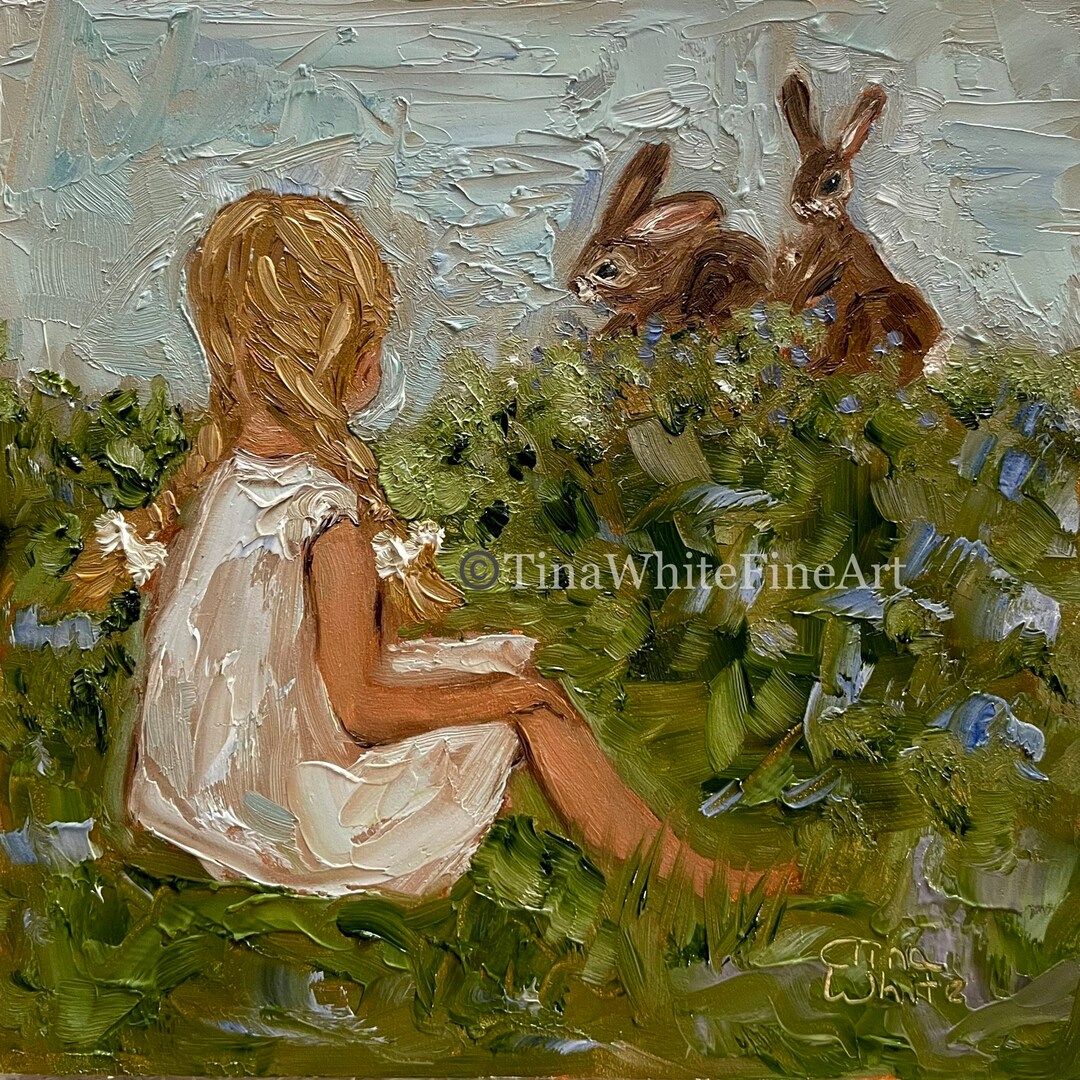Bunny Rabbit Art bunny Watching Original Oil Painting by - Etsy
