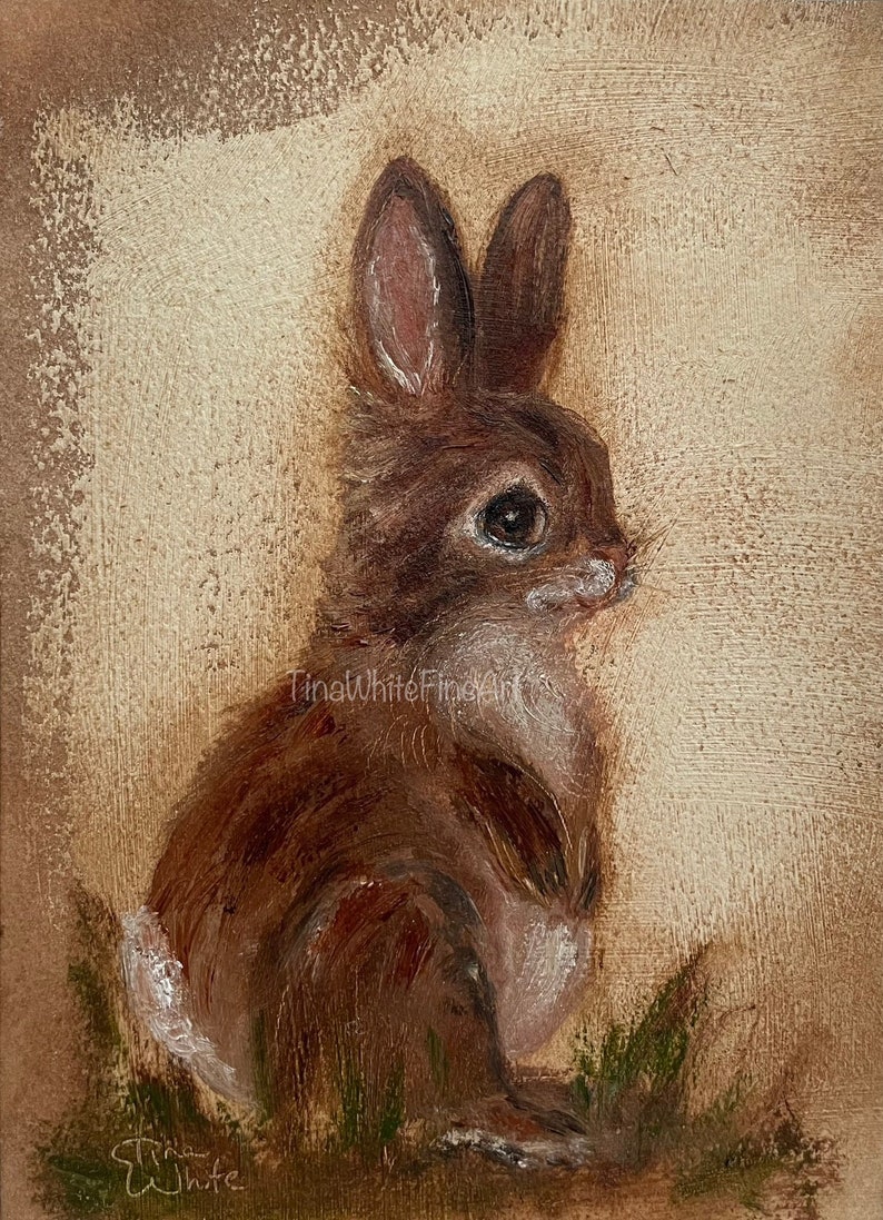 Original Oil Painting little Hildie by Tina White, 5x7 Framed, Bunny ...