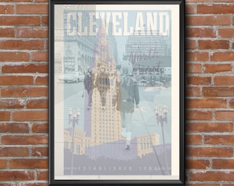 Vintage Cleveland Poster high Quality Art Print Multiple Size Options ...