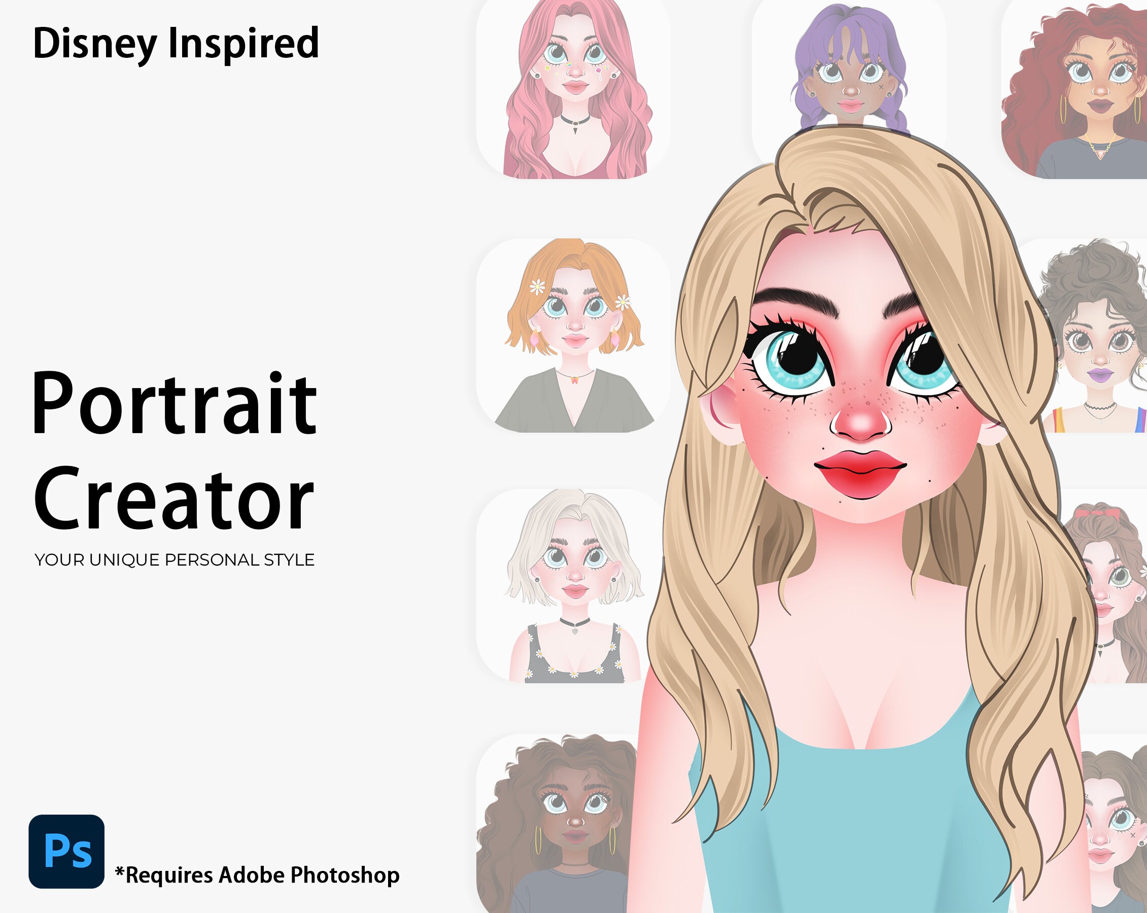 Disnerd Portrait Creator Disney Style Portrait girl,branding,clipart ...