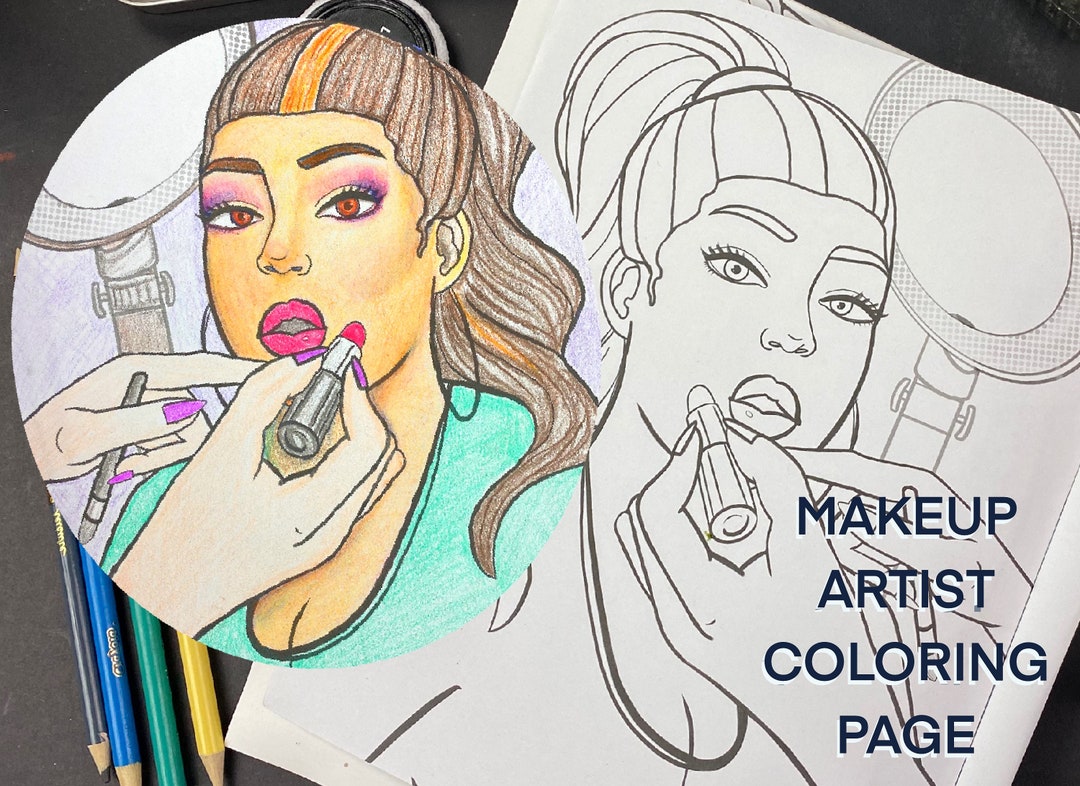 MAKEUP ARTIST Coloring Page Glamour Sheets Cosmetologist Hairstylists ...