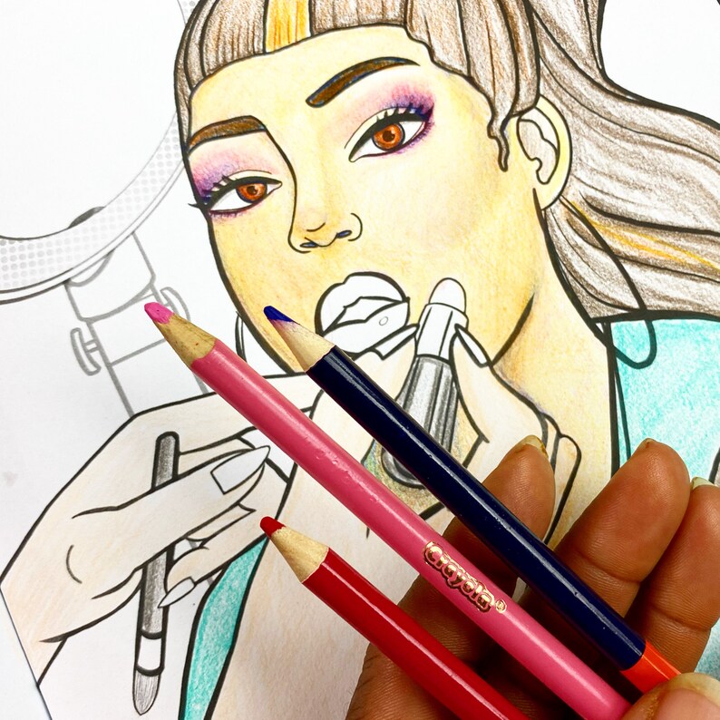 MAKEUP ARTIST Coloring Page Glamour Sheets Cosmetologist Hairstylists ...