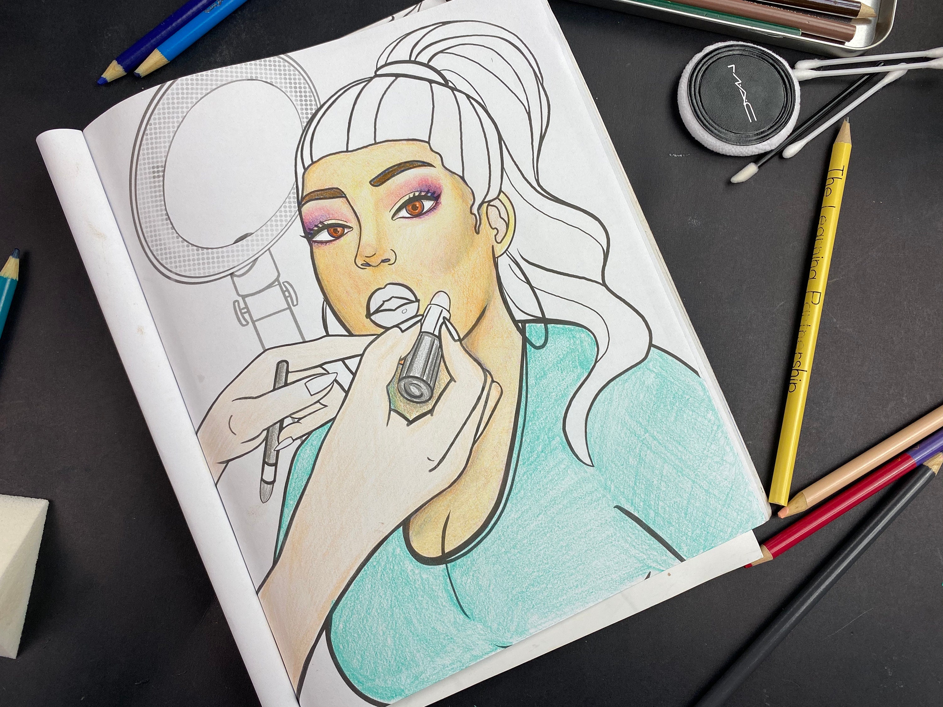 MAKEUP ARTIST Coloring Page Glamour Sheets Cosmetologist Hairstylists ...