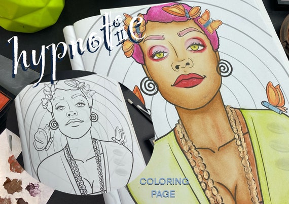 Hypnotic Coloring Page Beautiful Black Women Adult Coloring | Etsy