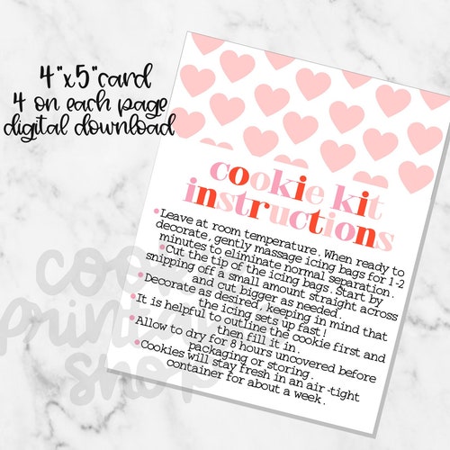 Printable Valentine's Day DIY Cookie Kit Instruction Card - Etsy