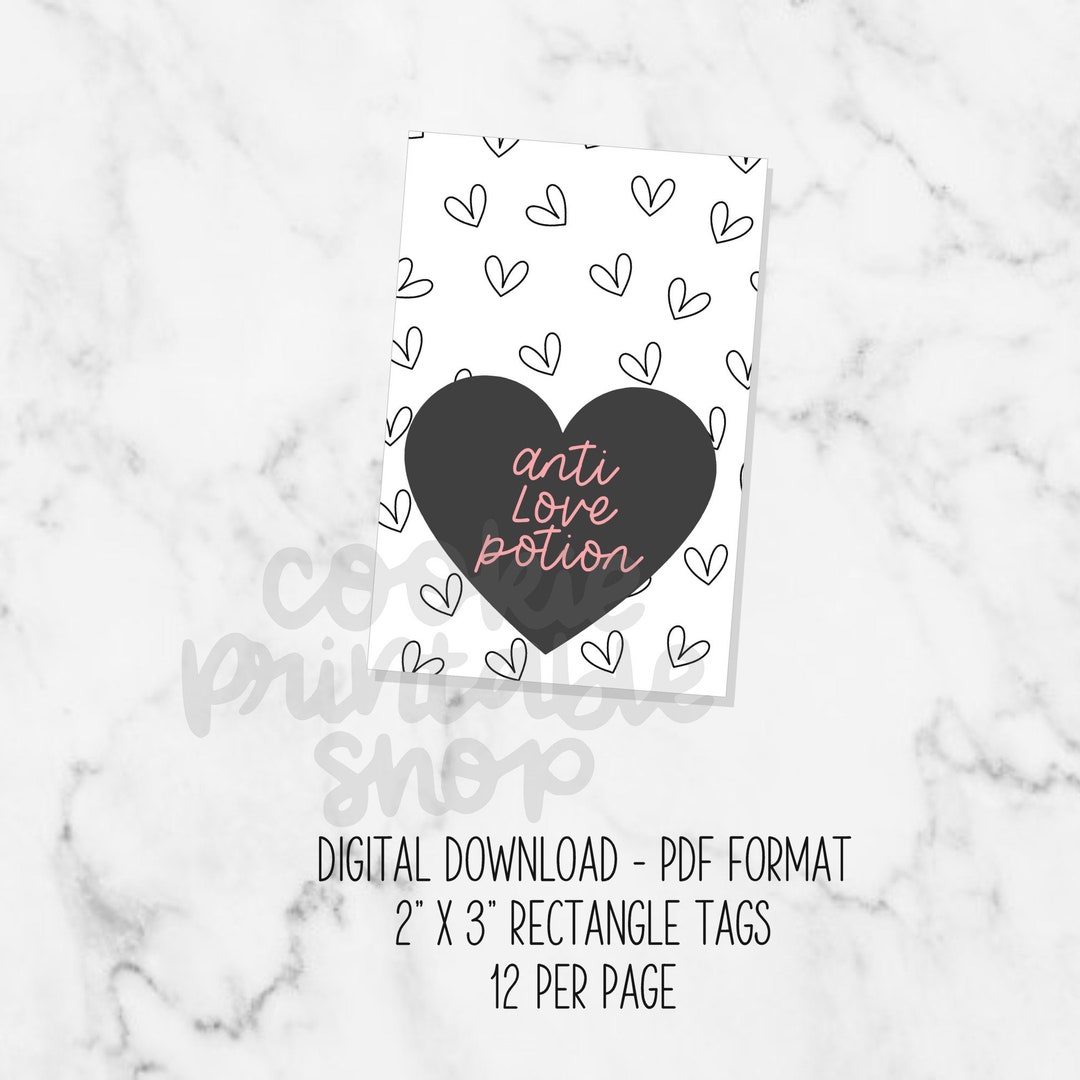 Anti Love Potion RECTANGLE TAG Printable Cookie Tag Instant - Etsy