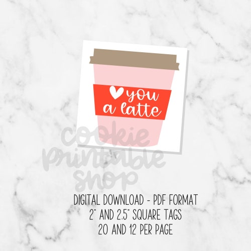 Love You a Latte Cookie Card Printable Valentine Cookie Card - Etsy