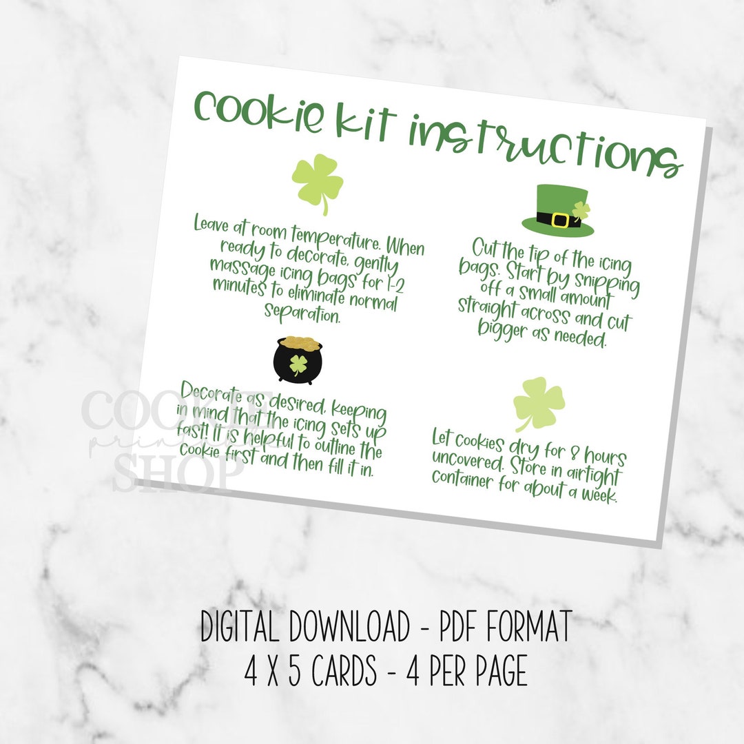 St Patrick's Day DIY Cookie Kit Instruction Cards - Etsy