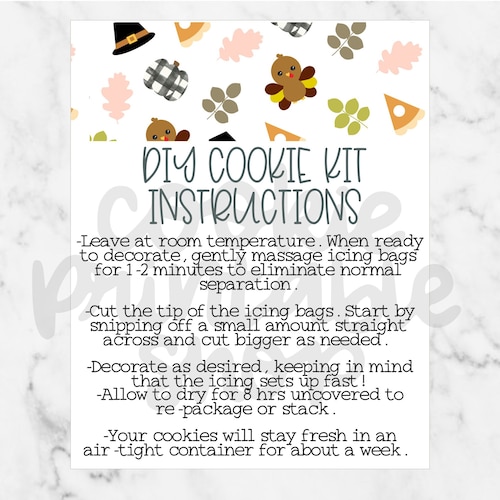 Thanksgiving Decorate Your Own Cookie Kit Instructions Card | Etsy