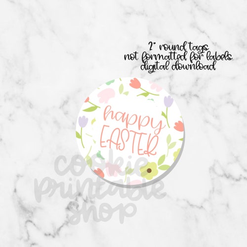 Printable 2 Round Easter Cookie Tag Happy Easter Pink - Etsy