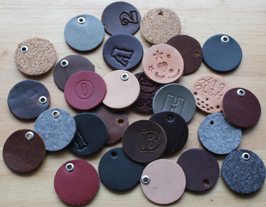 1.5 Charm / Fob / Tab / Dog Tag Set of 15 Made of Leather, Cork & Felt ...