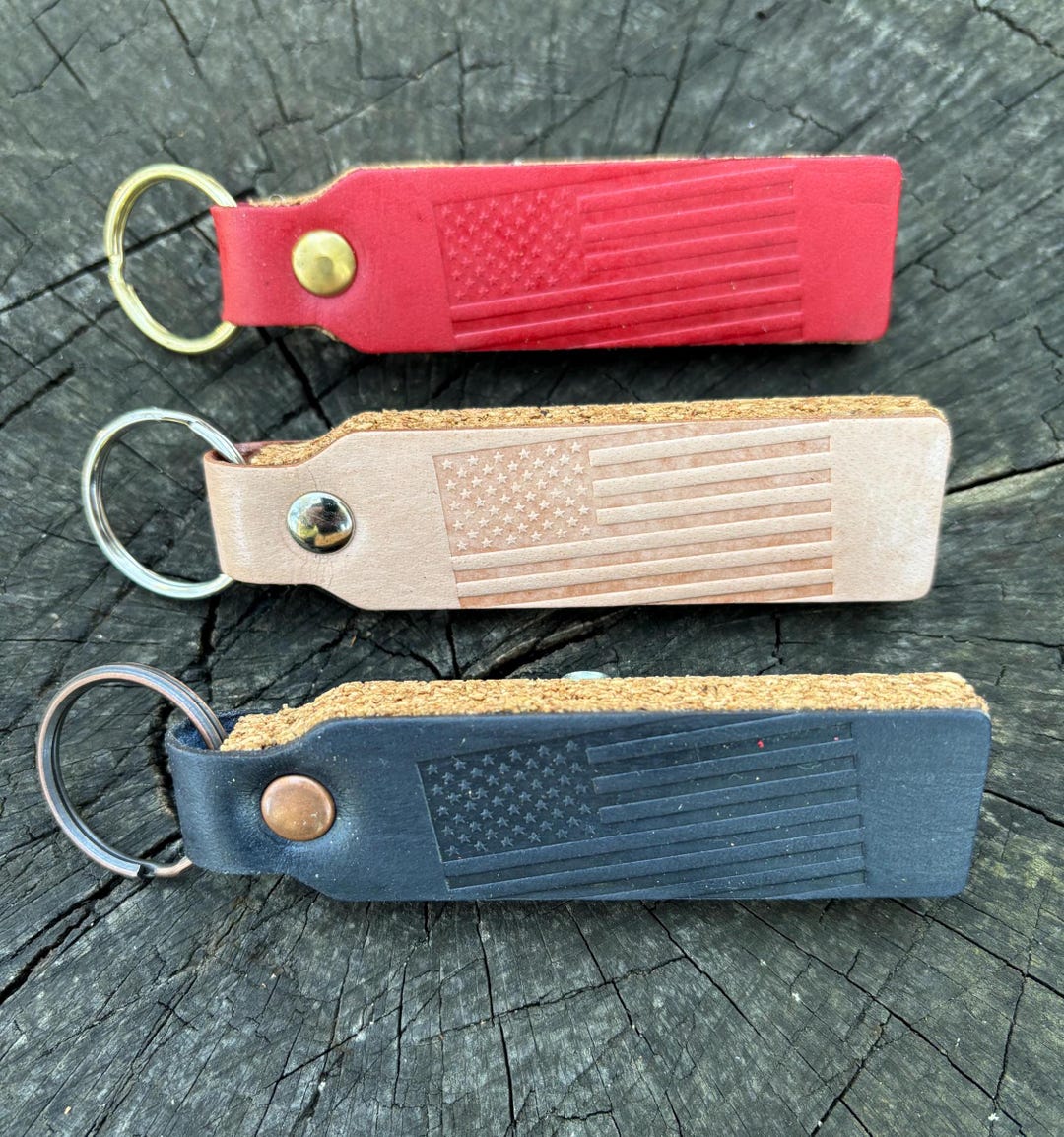 USA Flag Floating Cork & Leather Keychain: Boat Key Fob - Etsy