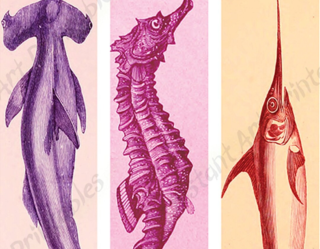 Vintage Sea Life, Set of Five Book Marks, Great for Art Journals, Card ...