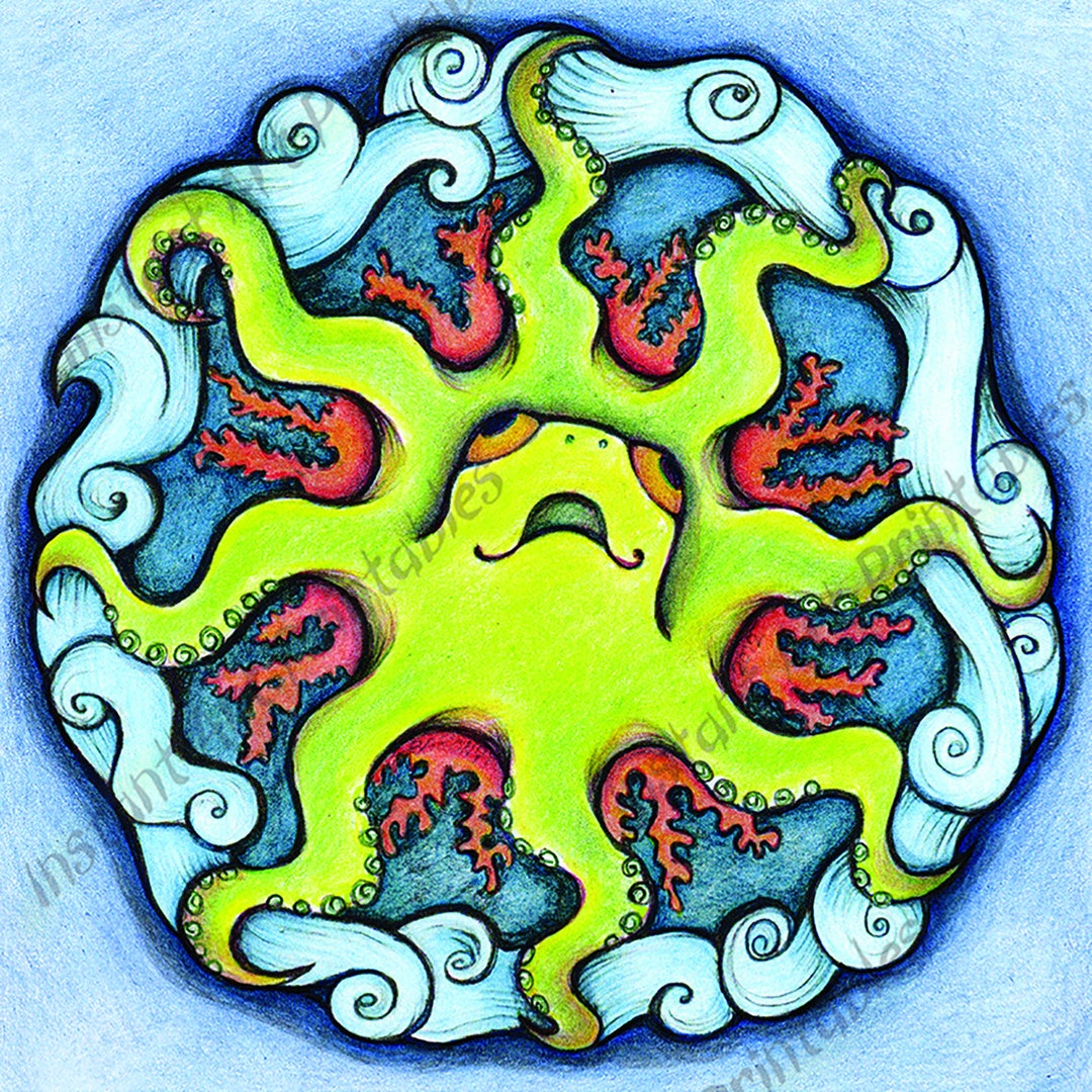 Octopus Done in a Fun Playful Style With Colored Pencils, Digital ...