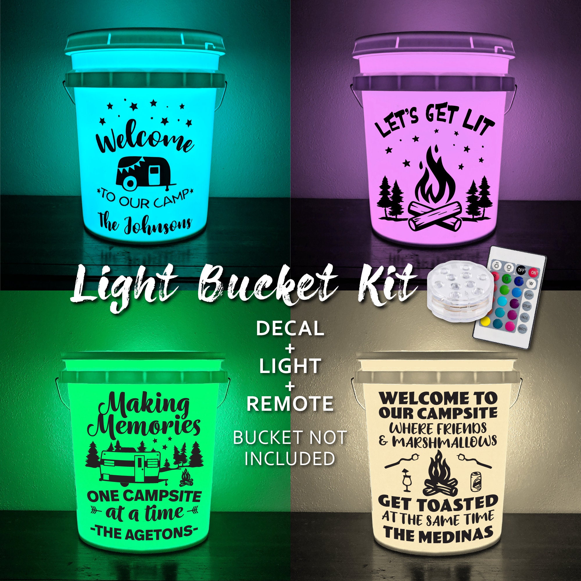 Light Bucket Kit for Camping Bucket Decal and Light With Remote BUCKET ...