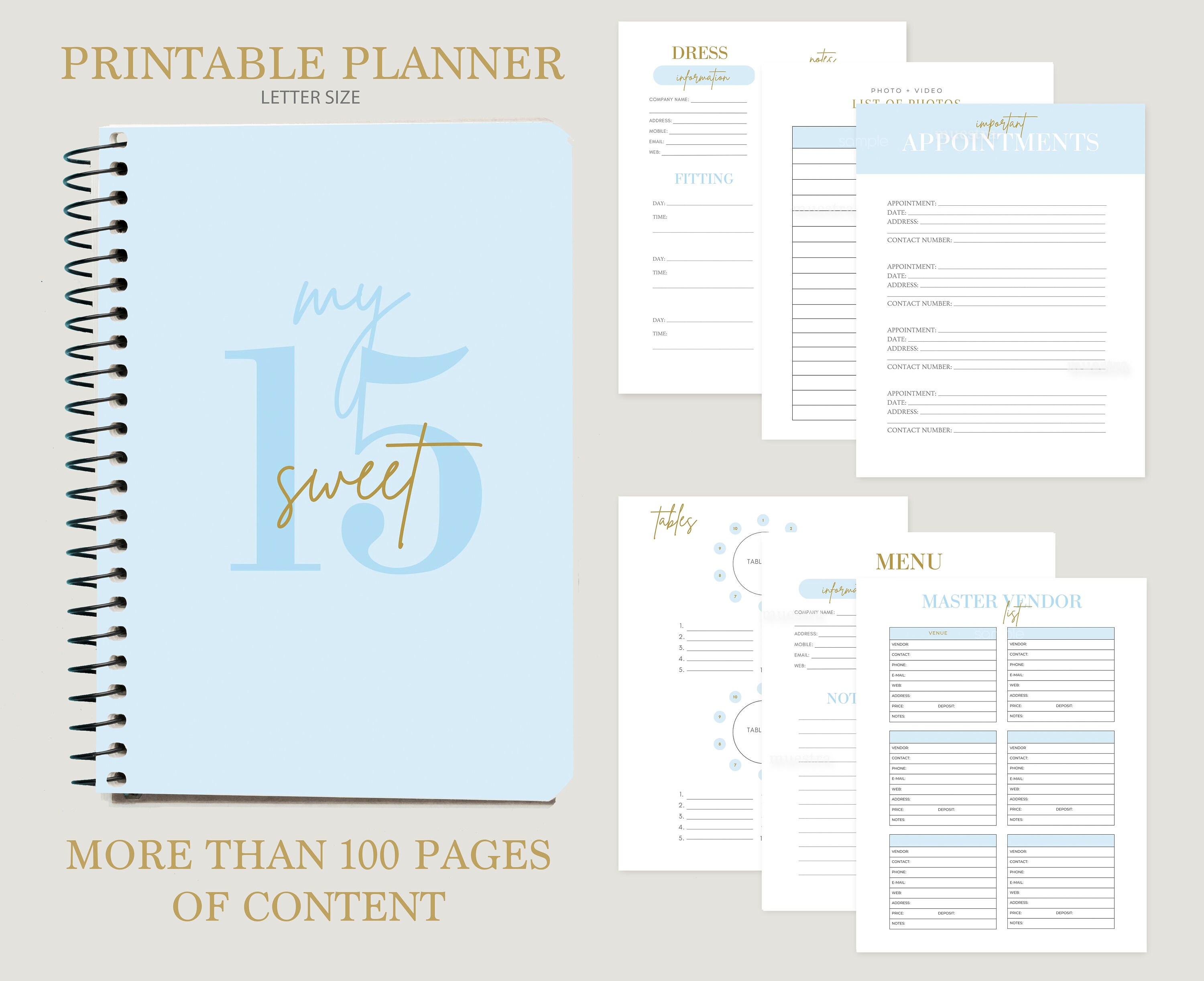 Quinceanera Printable Planner, Mis Quince Blue Planner, Quinceañera ...