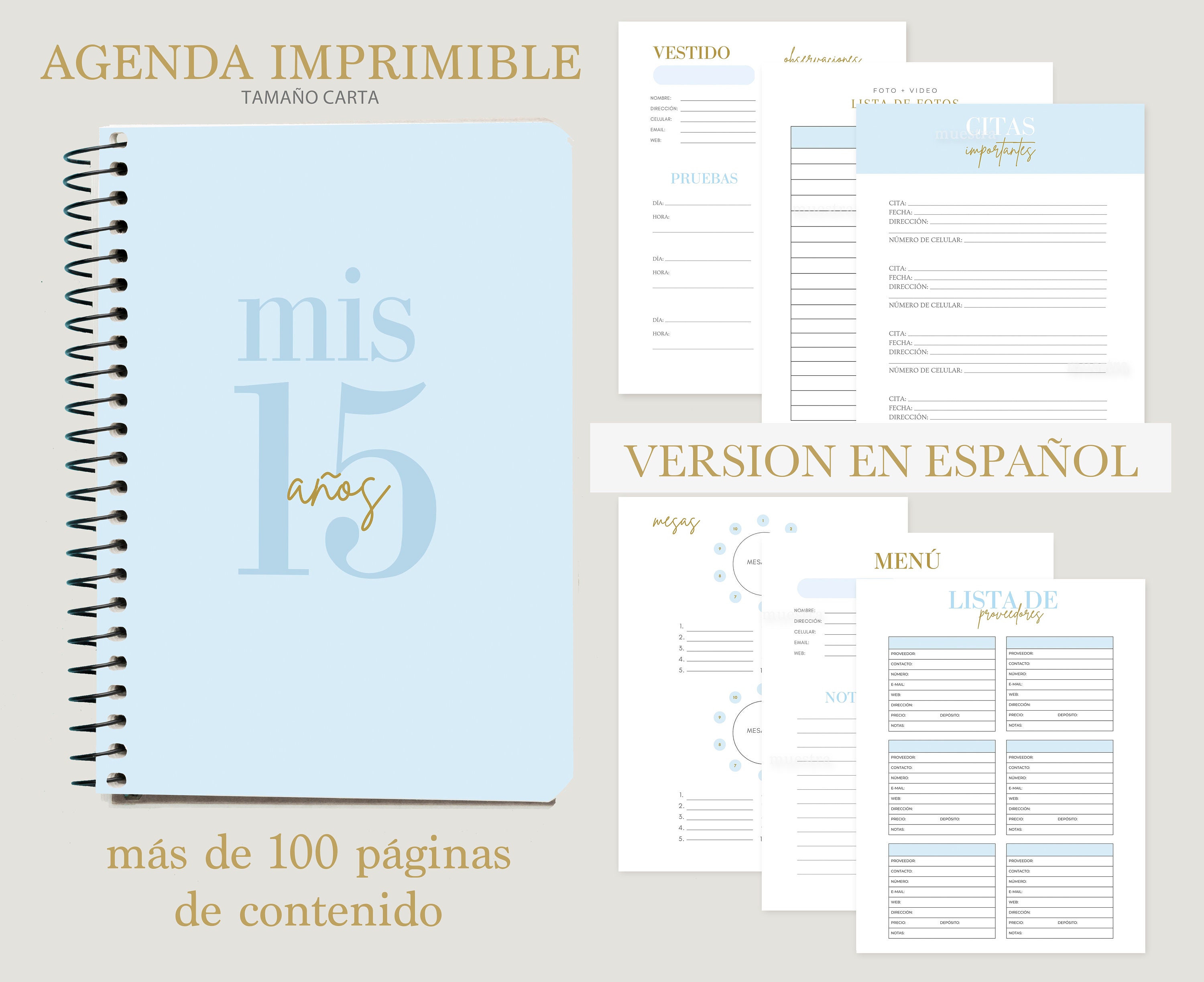 Agenda Para Quinceañera Imprimible En Español, Mis Quince Spanish ...