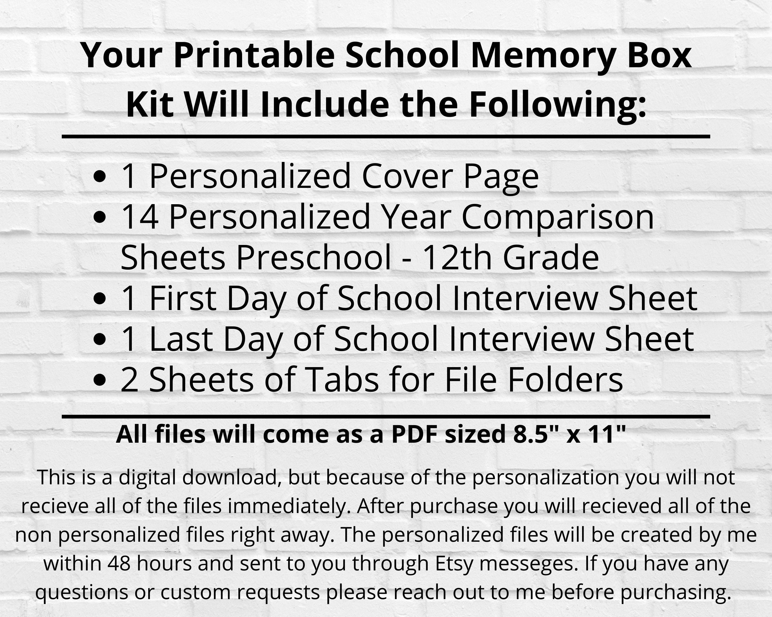 Personalized School Memory Box Printable School Memory Box - Etsy