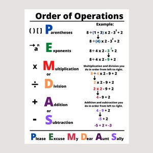 Pemdas Math Posters Order of Operations Poster Math Posters High School ...