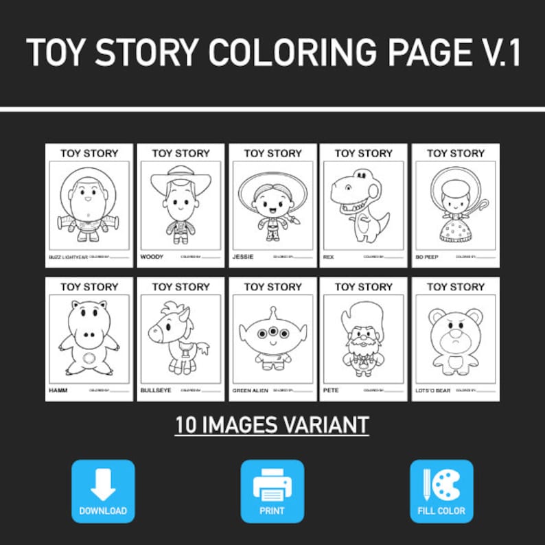 Toy Story Coloring Pages: Pixar Cartoon Activity (PDF) - Etsy