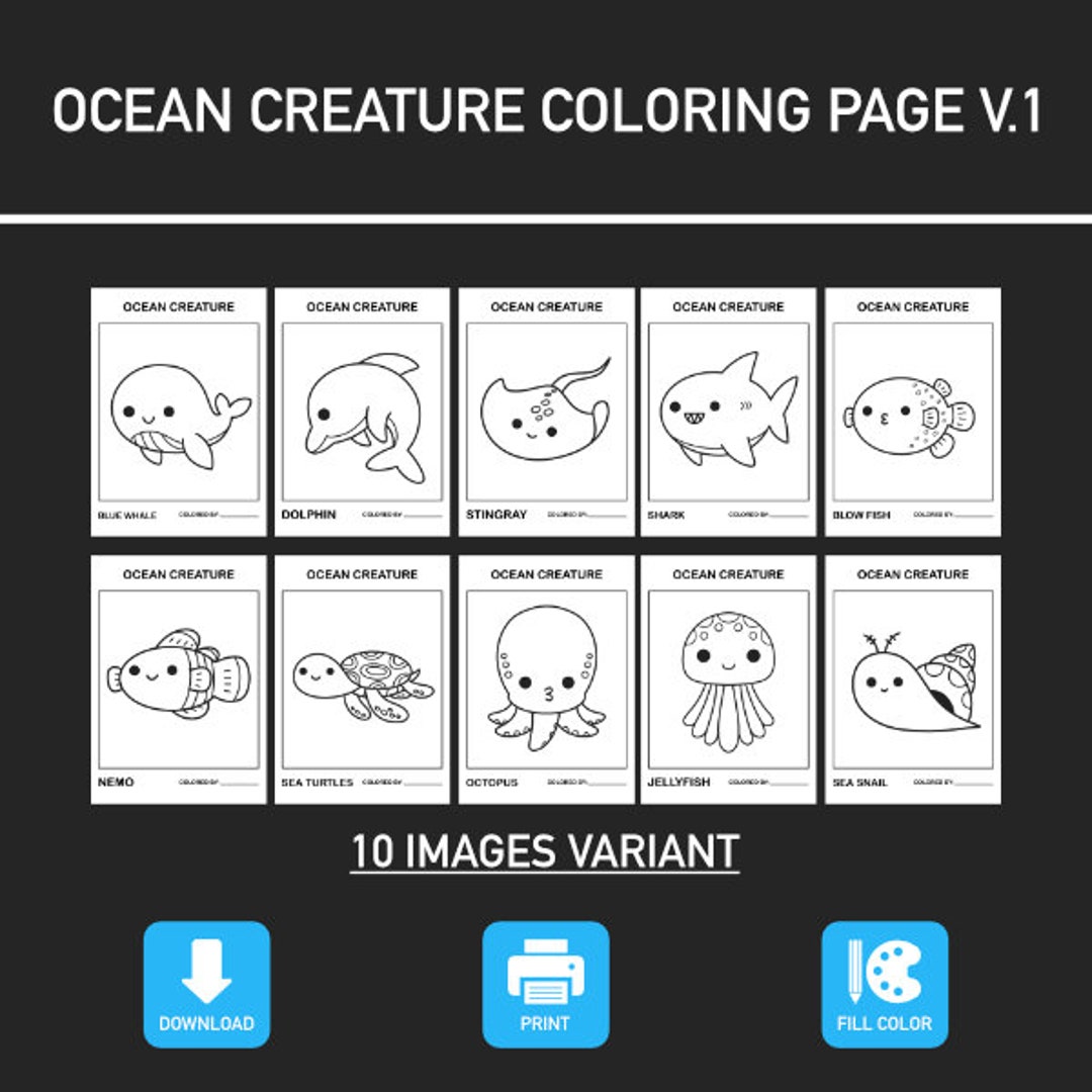 Ocean Creature Coloring Page V1, Digital Download, Educational ...